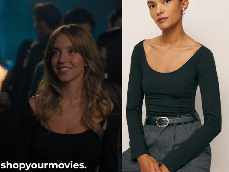Anyone But You: Bea’s Black Wide Scoop Neck Top | Shopyourmovies