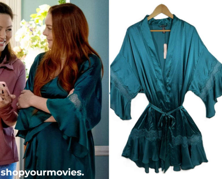 Irish Wish: Maddie Kelly’s Teal Satin Lace Cut Out Robe | Shopyourmovies
